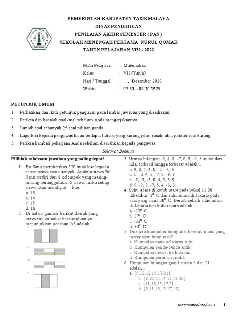 Remidi Soal Pas MTK 7 2021 | PDF