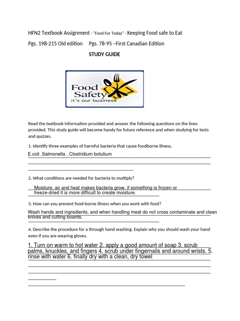 HFN2 Textbook Assignment - Food Safety | PDF | Refrigerator | Foodborne ...