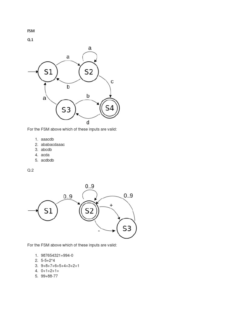 FSM Q.1: For The FSM Above Which of These Inputs Are Valid: 1. Aaacdb 2 ...