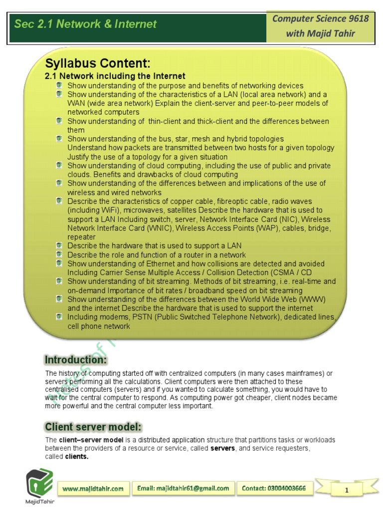 2.1 Network and Internet (MT-L) | PDF | Client–Server Model | Computer ...