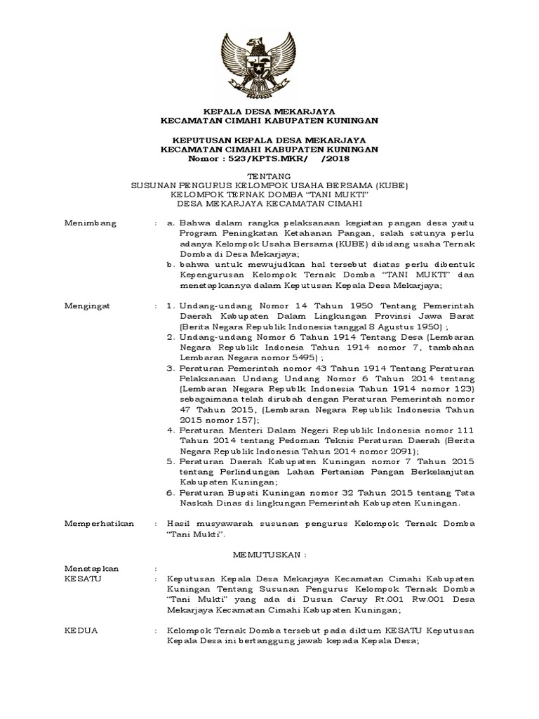 SK KUBE Kelompok Ternak Tani Mukti | PDF