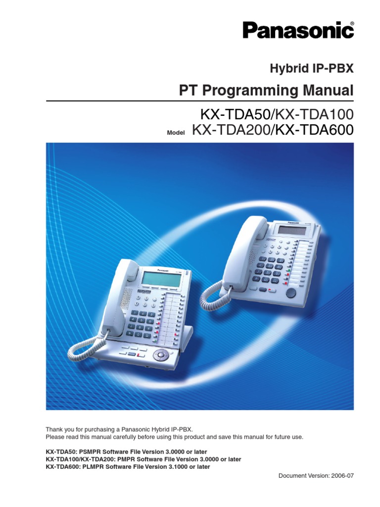 Panasonic KX-TDA Programming Manual | PDF | Personal Identification ...