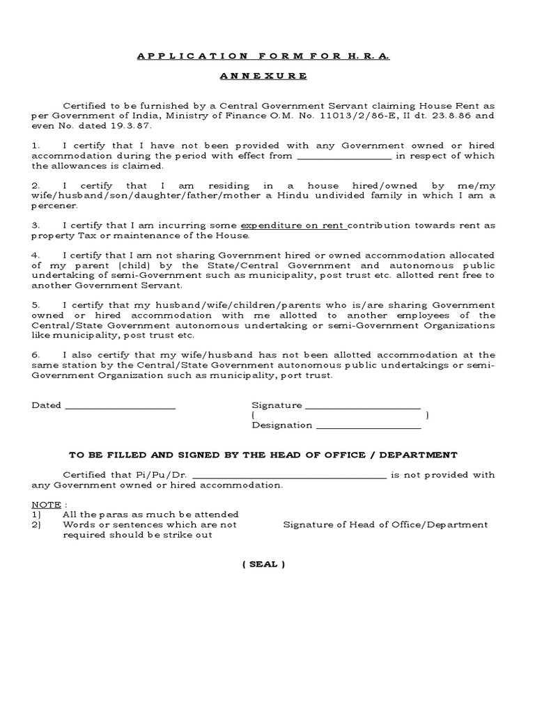 Application Form For Hra | PDF | Finance & Money Management | Social ...