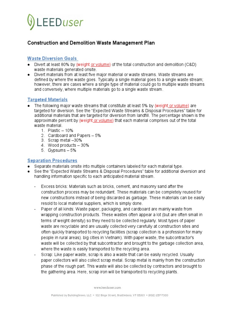 C&D Waste Management Plan | PDF | Recycling | Waste