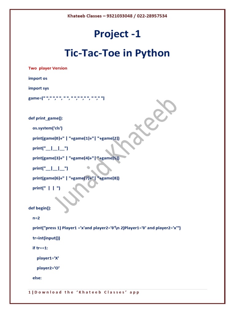 Tic Tac Toe - Khateeb Classes | PDF | Computer Programming | Software ...