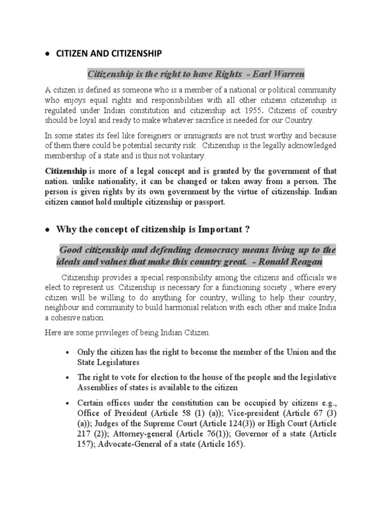 Citizenship Is The Right To Have Rights - Earl Warren | PDF ...