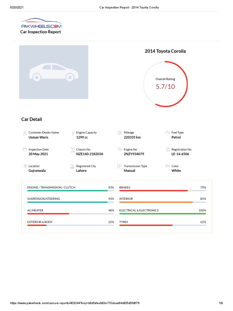 Car Inspection Report - 2014 Toyota Corolla | PDF | Transmission ...
