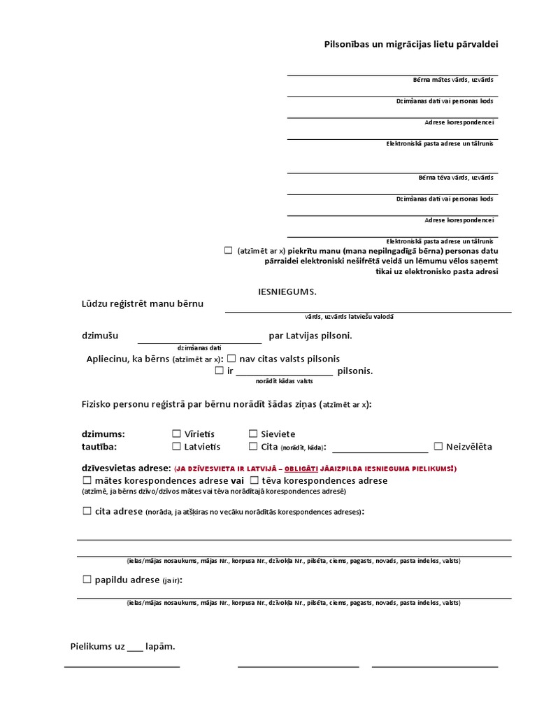 Iesniegums Latvijas Pilsonibai - Bernam Lidz - 15gadiem 2 | PDF