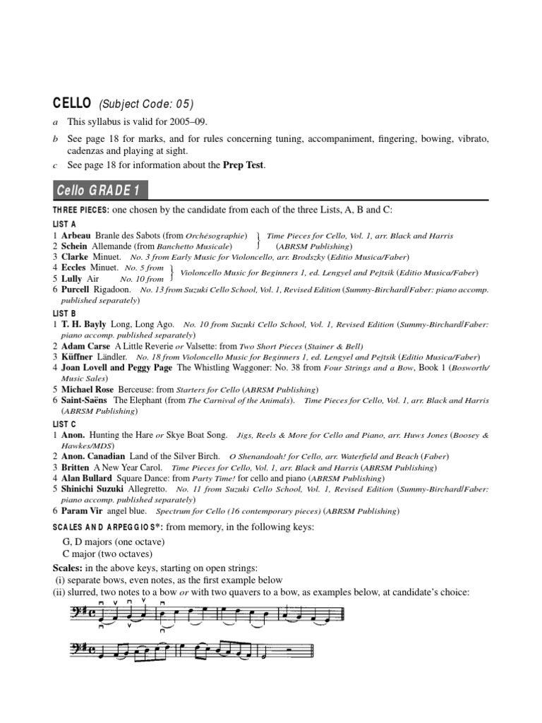 Cello Syllabus 0801 | PDF | Cello | Musical Notation