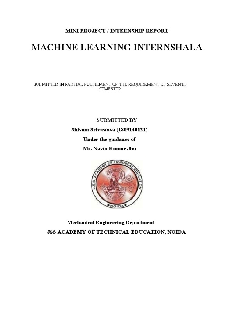 Machine Learning Internshala: Mini Project / Internship Report | PDF | Machine Learning ...