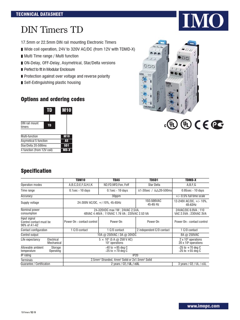 DIN Timers TD: Options and Ordering Codes | PDF | Relay | Switch
