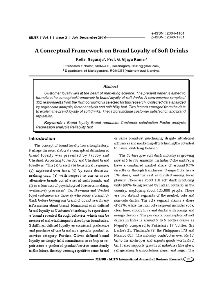 A Conceptual Framework On Brand Loyalty Of Soft Drinks Pdf Brand