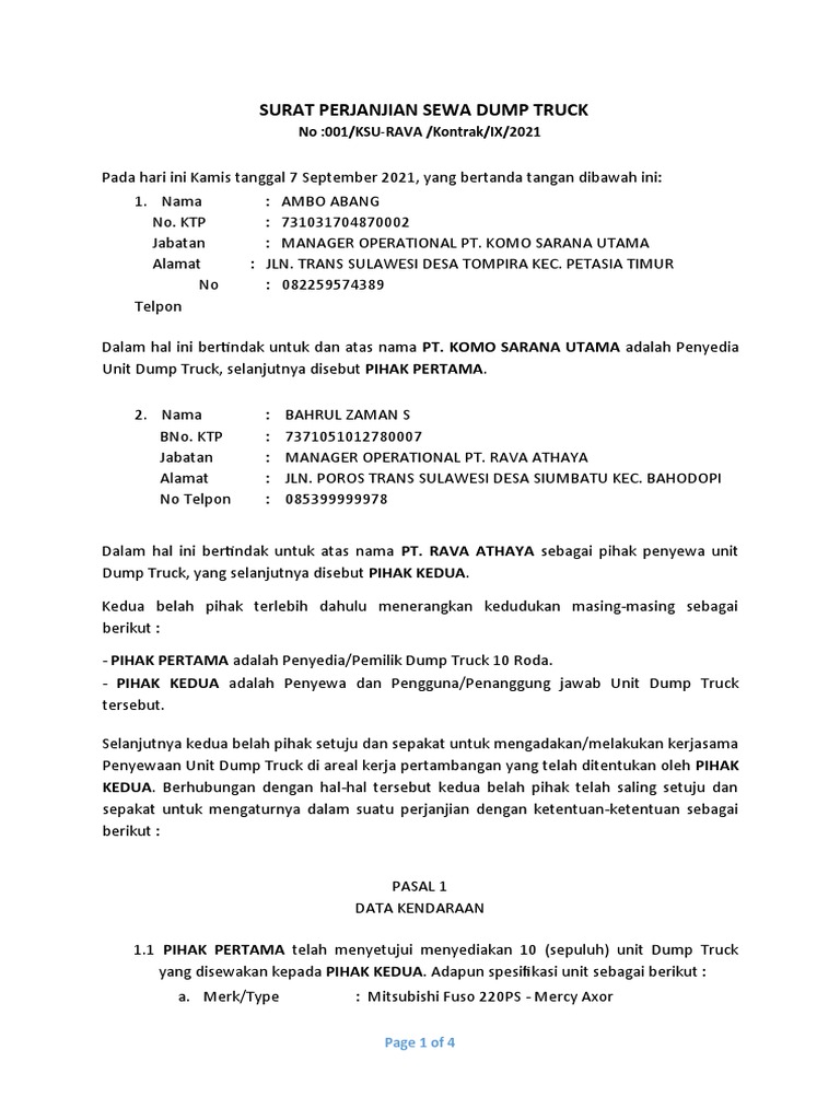 Draft Kontrak DT KSU-RAVA 007 | PDF