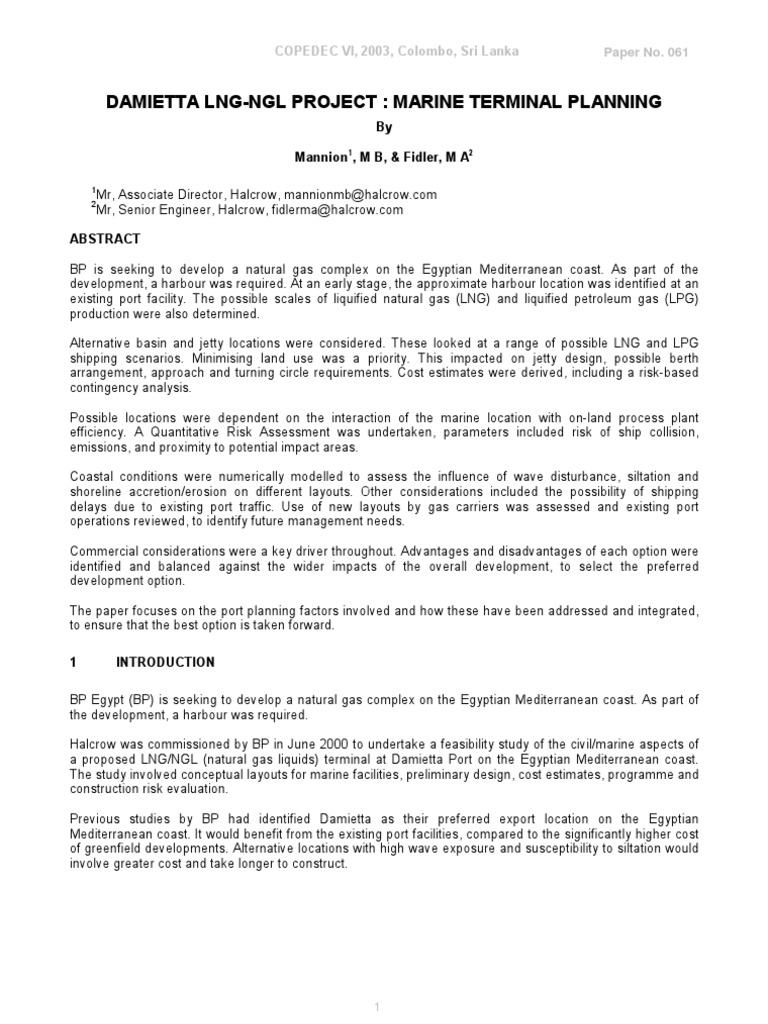 Damietta LNG-NGL Project - Marine Terminal Planning | PDF | Deep ...