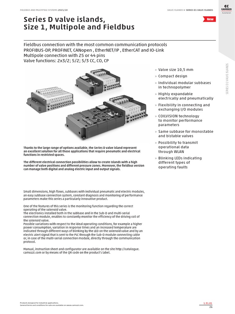 Series D Valve Islands, Size 1, Multipole and Fieldbus | PDF | Valve | Programmable Logic Controller