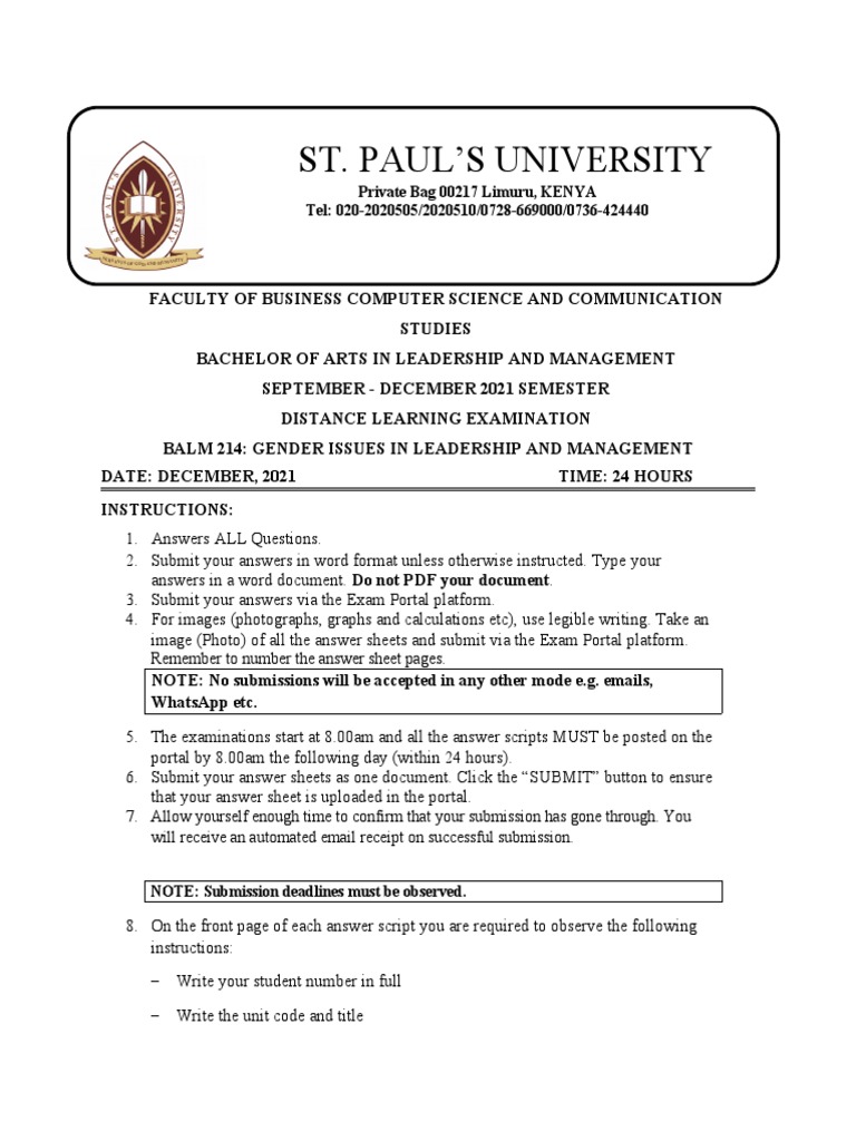 St. Paul'S University: Private Bag 00217 Limuru, KENYA Tel: 020-2020505 ...