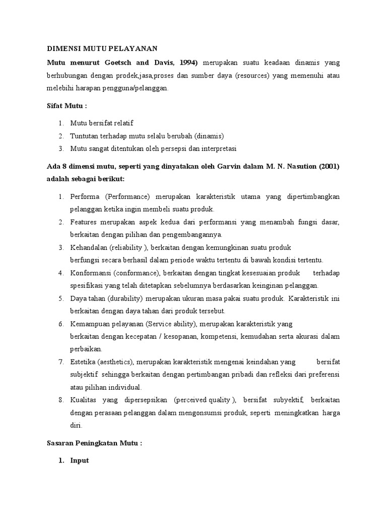Dimensi Mutu Pelayanan Kesehatan | PDF | Bisnis | Pengelolaan Keuangan ...
