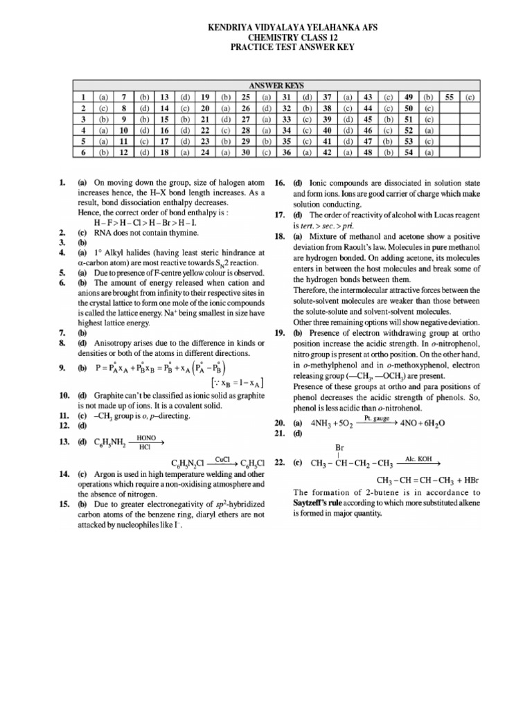 Chemistry Answer Key | PDF