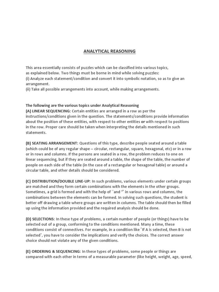 Analytical Reasoning Pdf Test Assessment Question