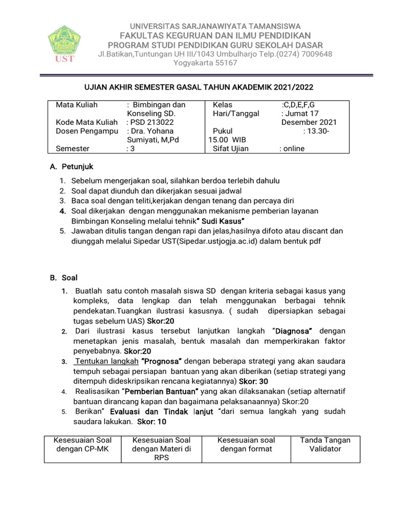 Soal UAS BK SD | PDF