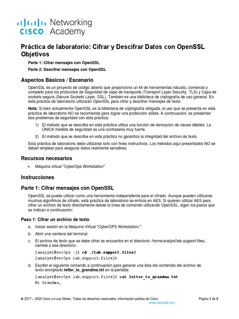 21.2.10 Lab Encrypting and Decrypting Data Using Openssl Es XL | PDF ...