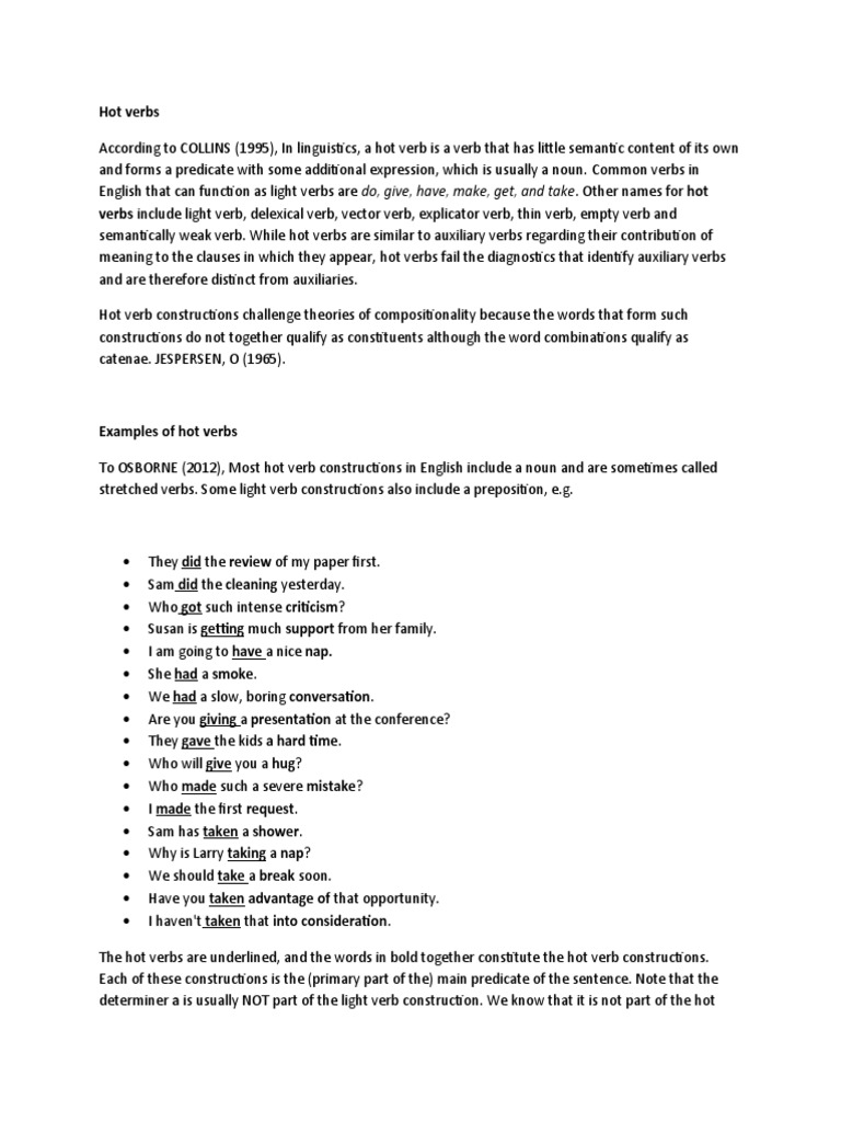 Hot Verbs-WPS Office | PDF | Cognitive Science | Grammar
