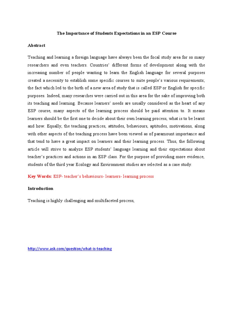 The Importance of Students Expectations in An ESP Course | PDF | Career ...