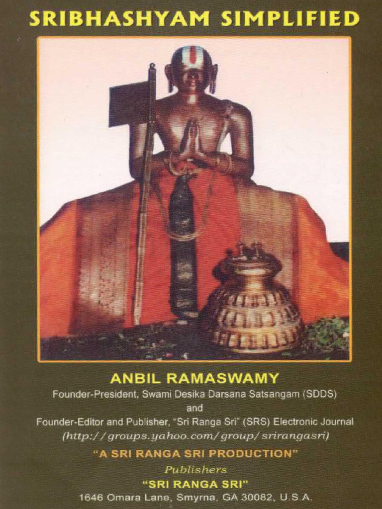 Sri Ramanuja's Sri Bhashyam Simplified by Anbil Ramaswamy (English ...