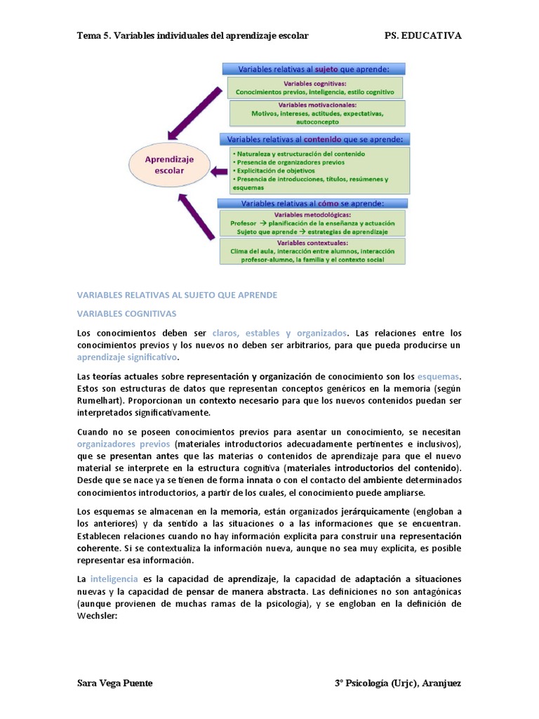 Tema 5. Variables Individuales Del Aprendizaje Escolar | PDF ...