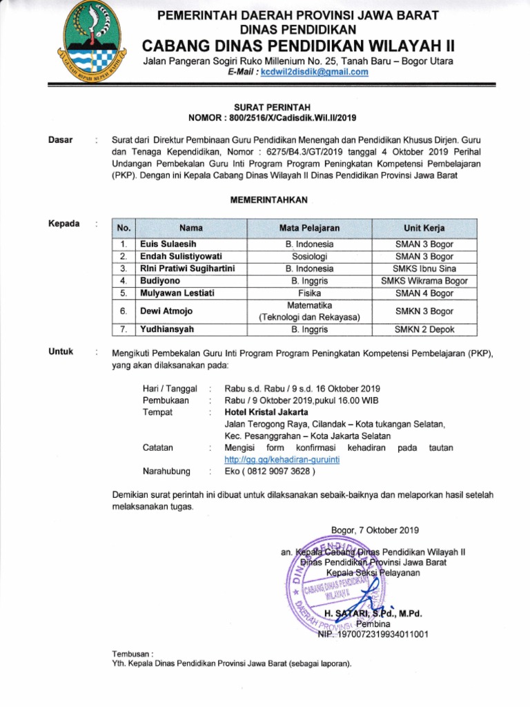 2516 Surat Perintah Pembekalan Guru Inti Program Program Peningkatan Kompetensi Pembelajaran ...
