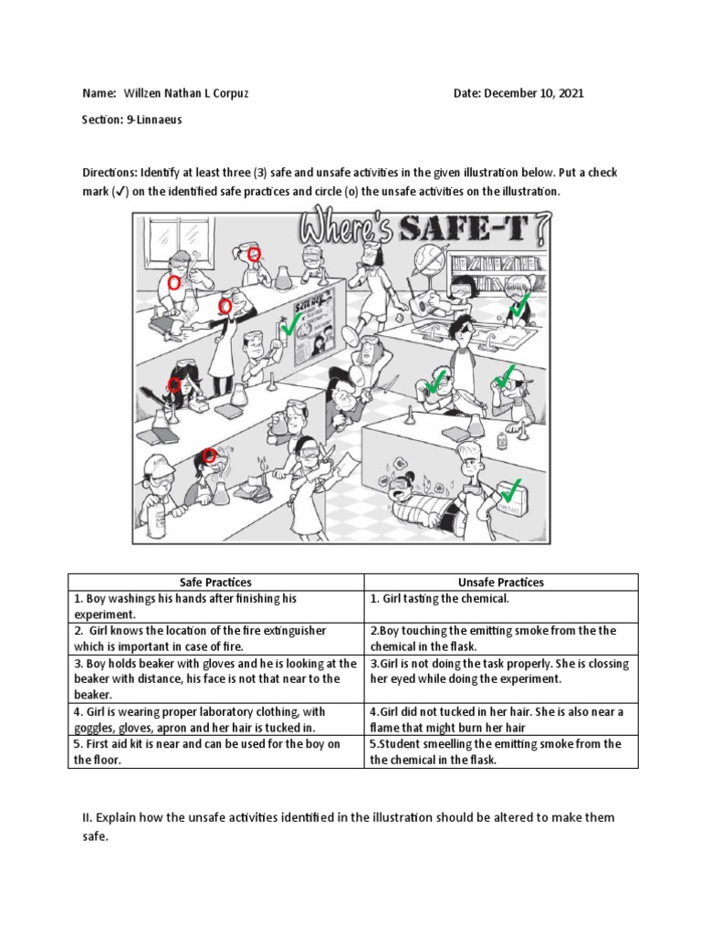 O o o O: II. Explain How The Unsafe Activities Identified in The ...