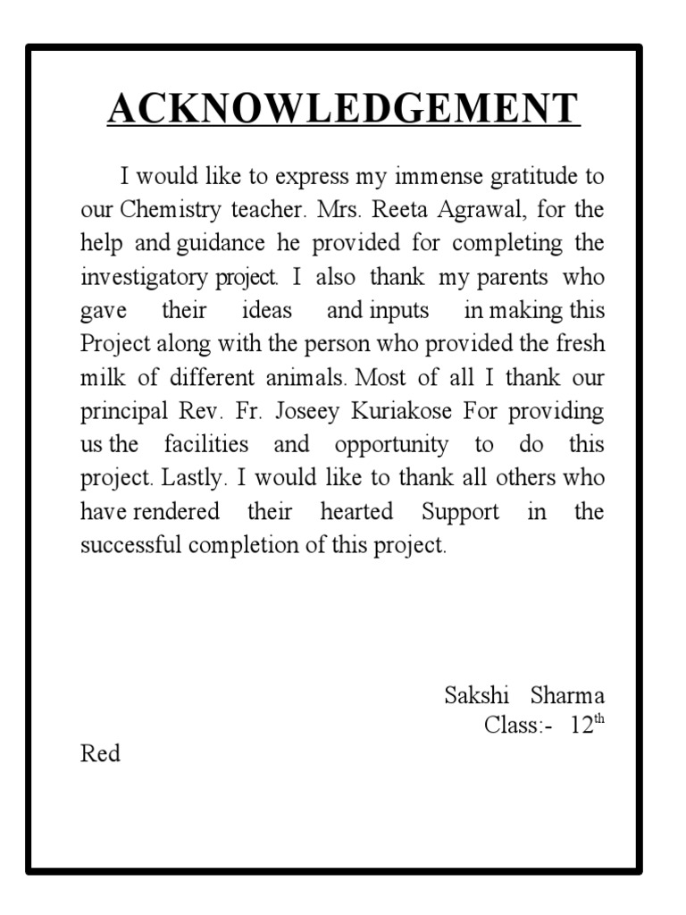 Jyoti Sr. Sec School Acknowledgement | PDF