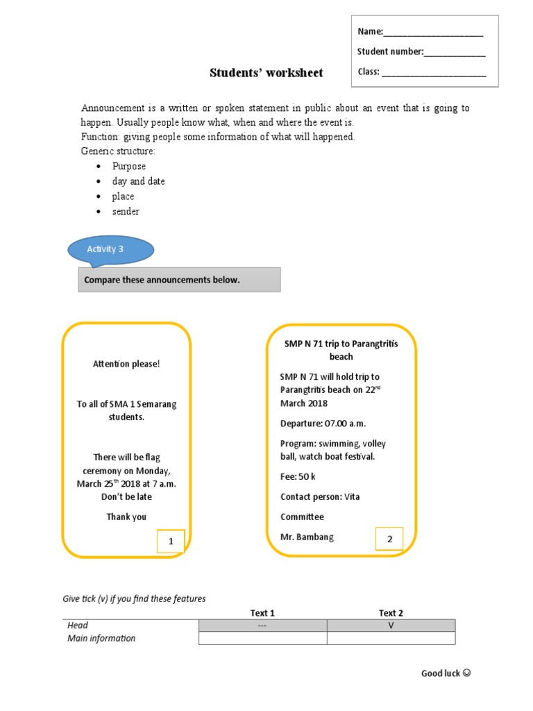 Students' Worksheet: Activity 3 | PDF
