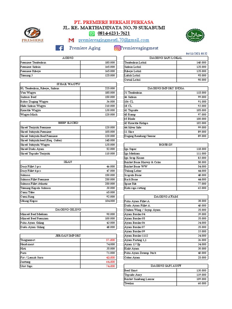 Premiere Meat Price List 2023 | PDF | Beef | Sauce