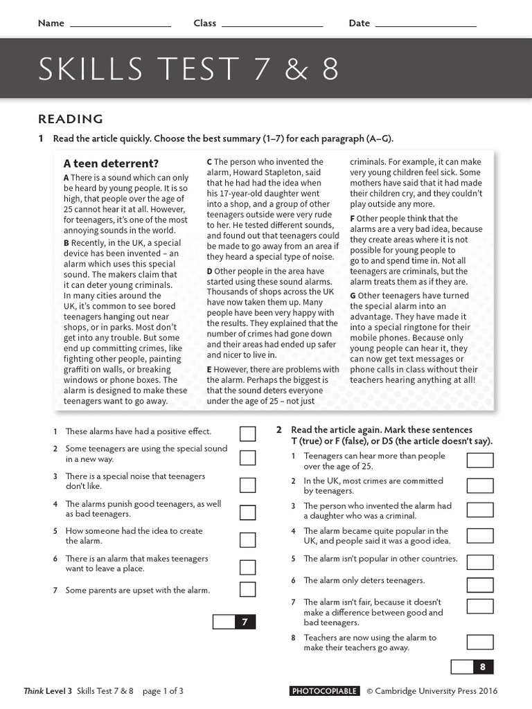 Think L3 Skills Test Units 7-8 | PDF