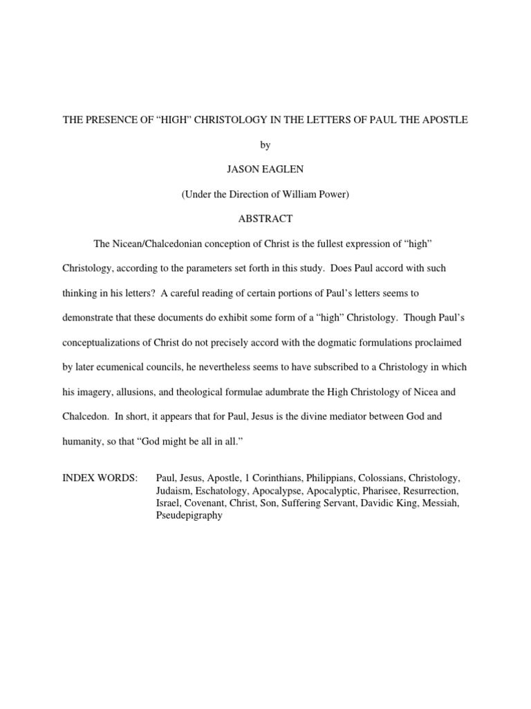 High Christology in Paul | PDF | Christology | Paul The Apostle