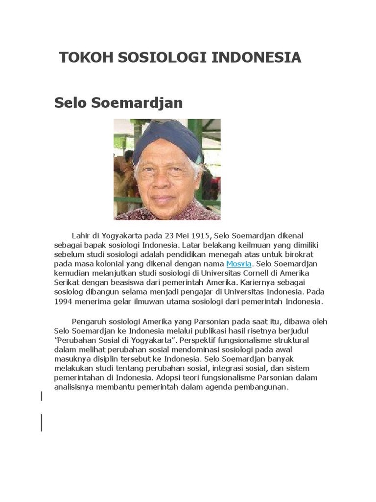 Selo Soemardjan: Bapak Sosiologi Indonesia | PDF