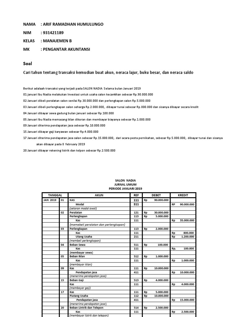 Analisis Transaksi Dan Membuat Jurnal Akuntansi (Pengantar Akuntansi) | PDF