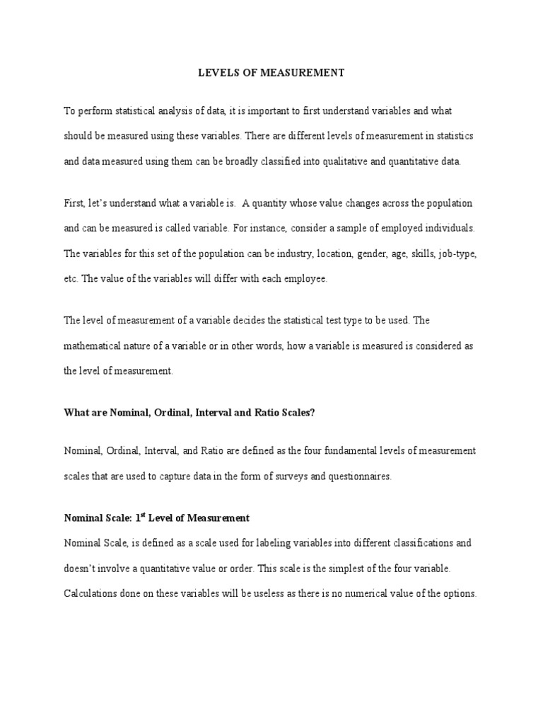 Levels of Measurement | PDF | Level Of Measurement | Statistics
