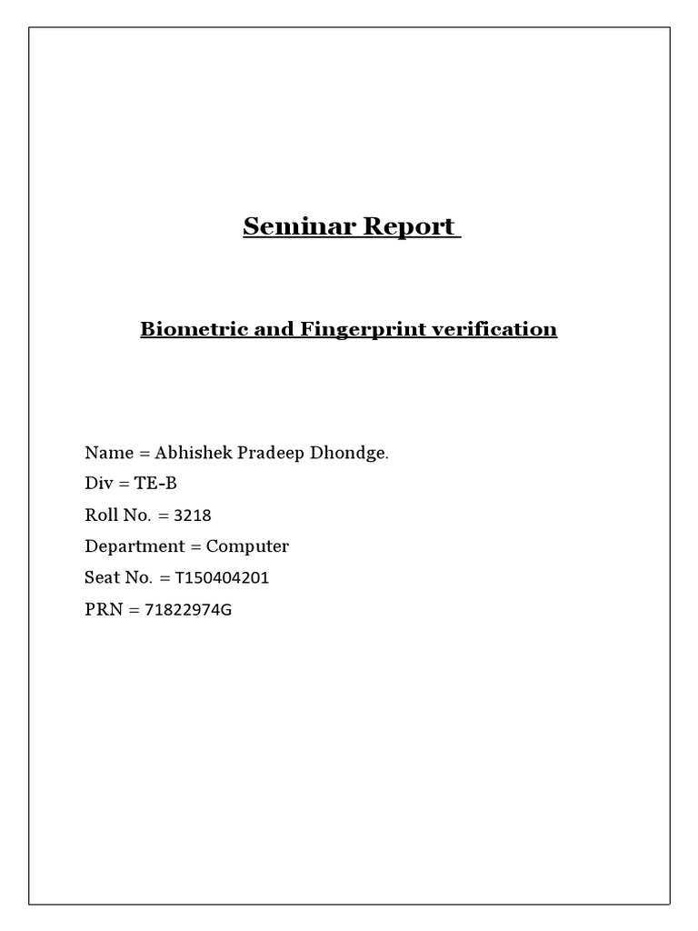 Biometric Seminar Report | PDF | Biometrics | Authentication