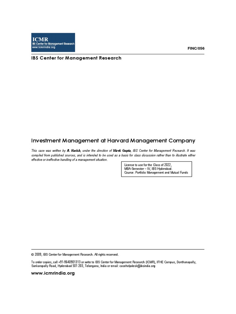 01 - Investment Management at Harvard Management Company | PDF | Beta ...