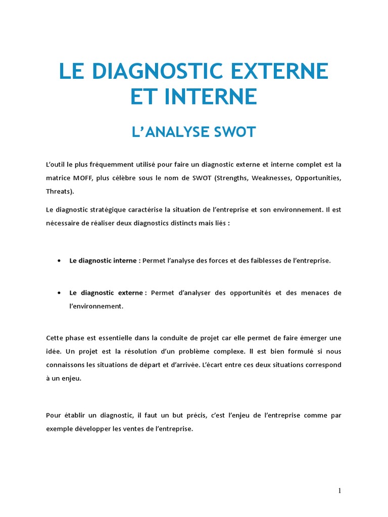 Diagnostique Externe Et Interne | PDF | Analyse SWOT | Marque