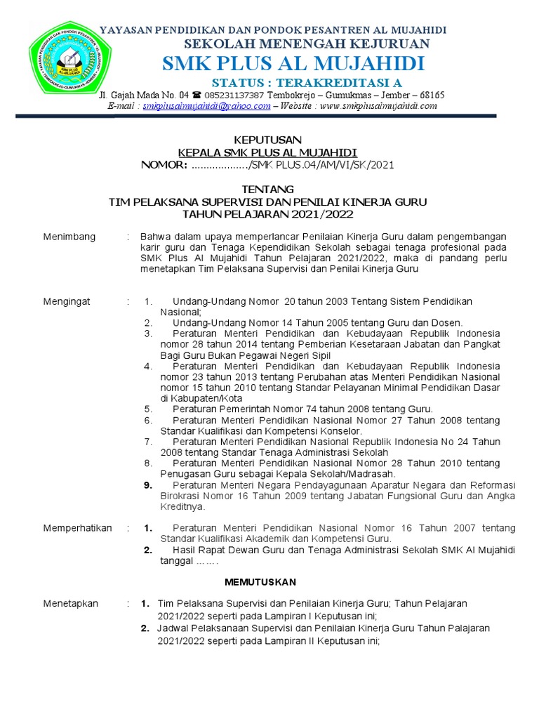 SK Supervisi Dan PKG | PDF