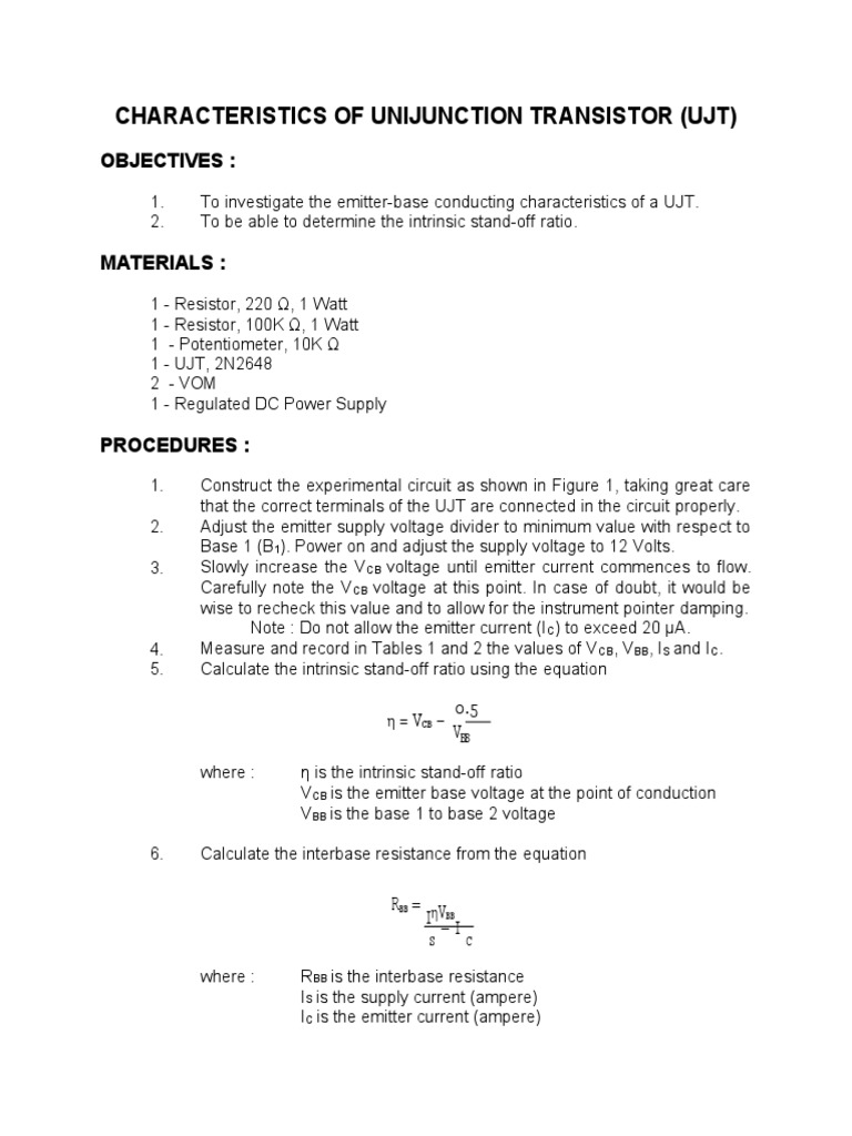 Characteristics of Unijunction Transistor (Ujt) | PDF | Voltage | Resistor