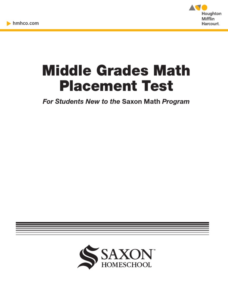 Middle Grades Math Placement Test: For Students New To The Saxon Math ...