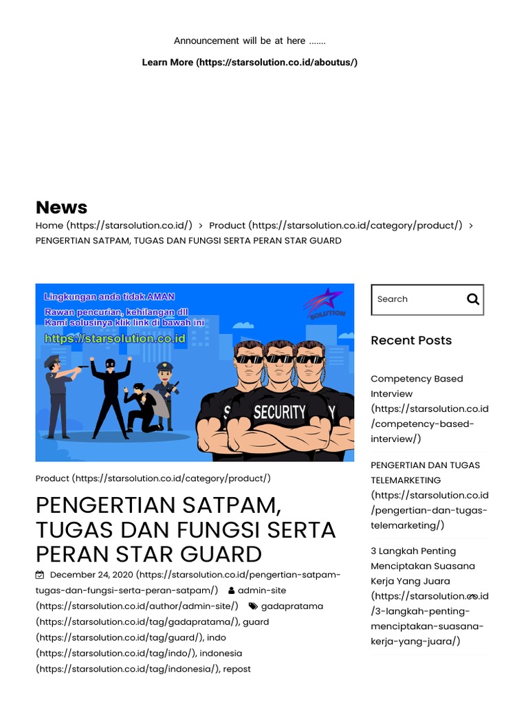 Pengertian Satpam, Tugas Dan Fungsi Serta Peran Star Guard: Learn More ...