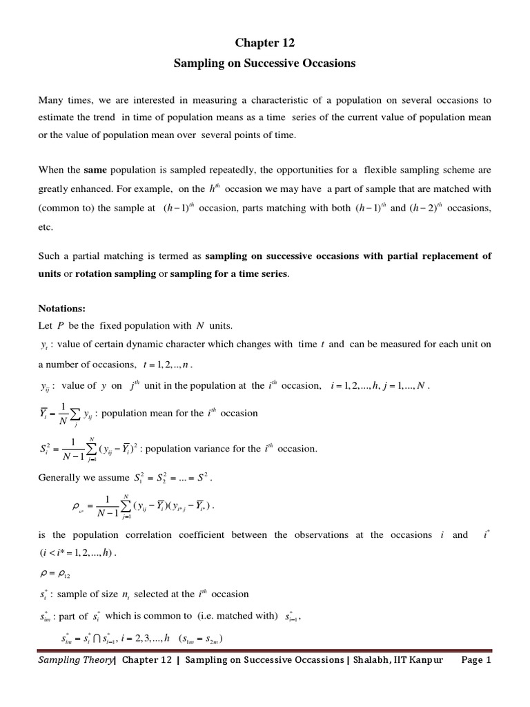 Chapter12 Sampling Successive Occasions | PDF | Variance | Bias Of An ...