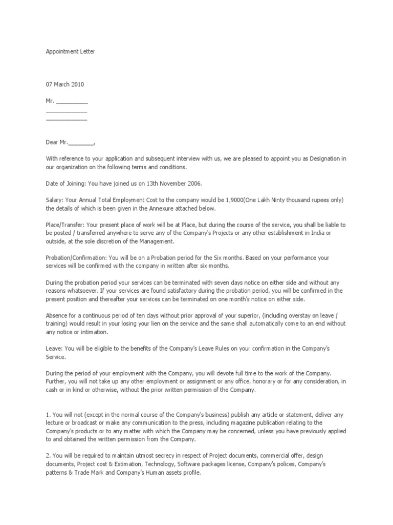Appointment Letter | PDF | Government | Common Law
