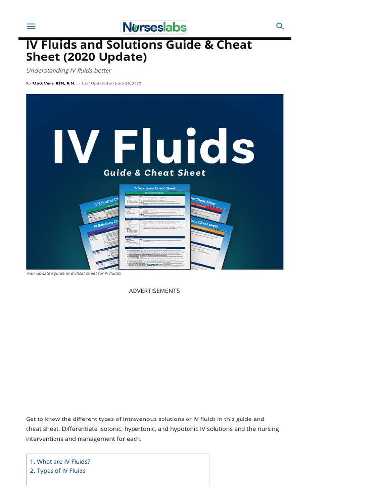 IV Fluids and Solutions Guide | PDF | Saline (Medicine) | Intravenous ...