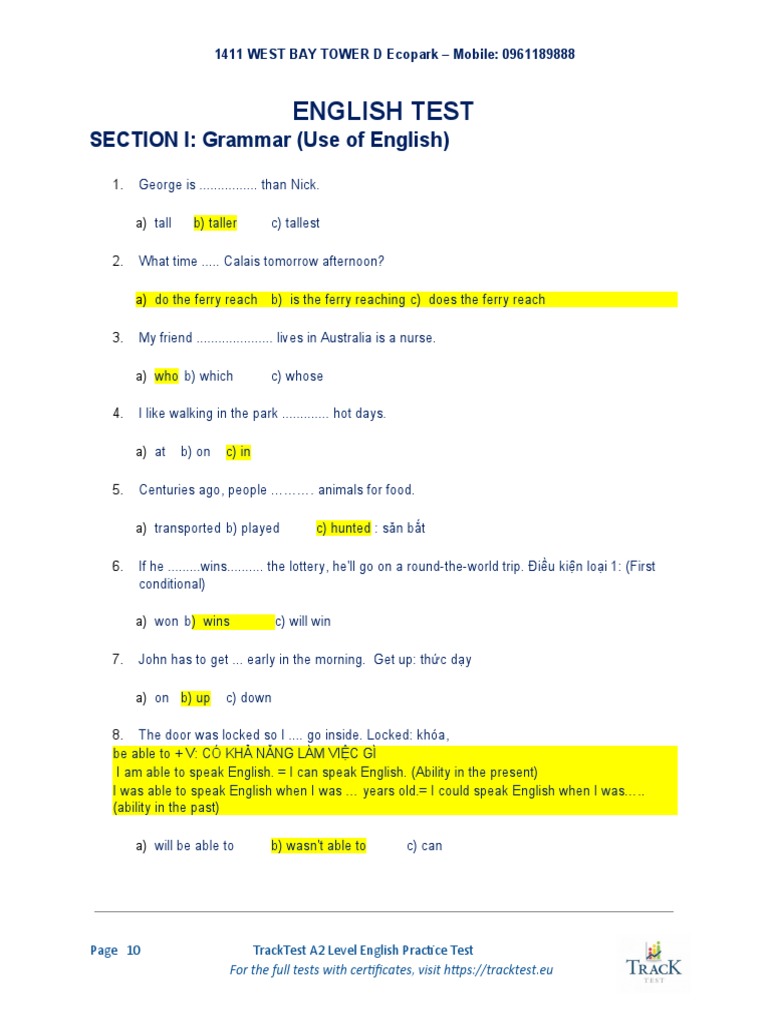 English Test: SECTION I: Grammar (Use of English) | PDF | Internet ...
